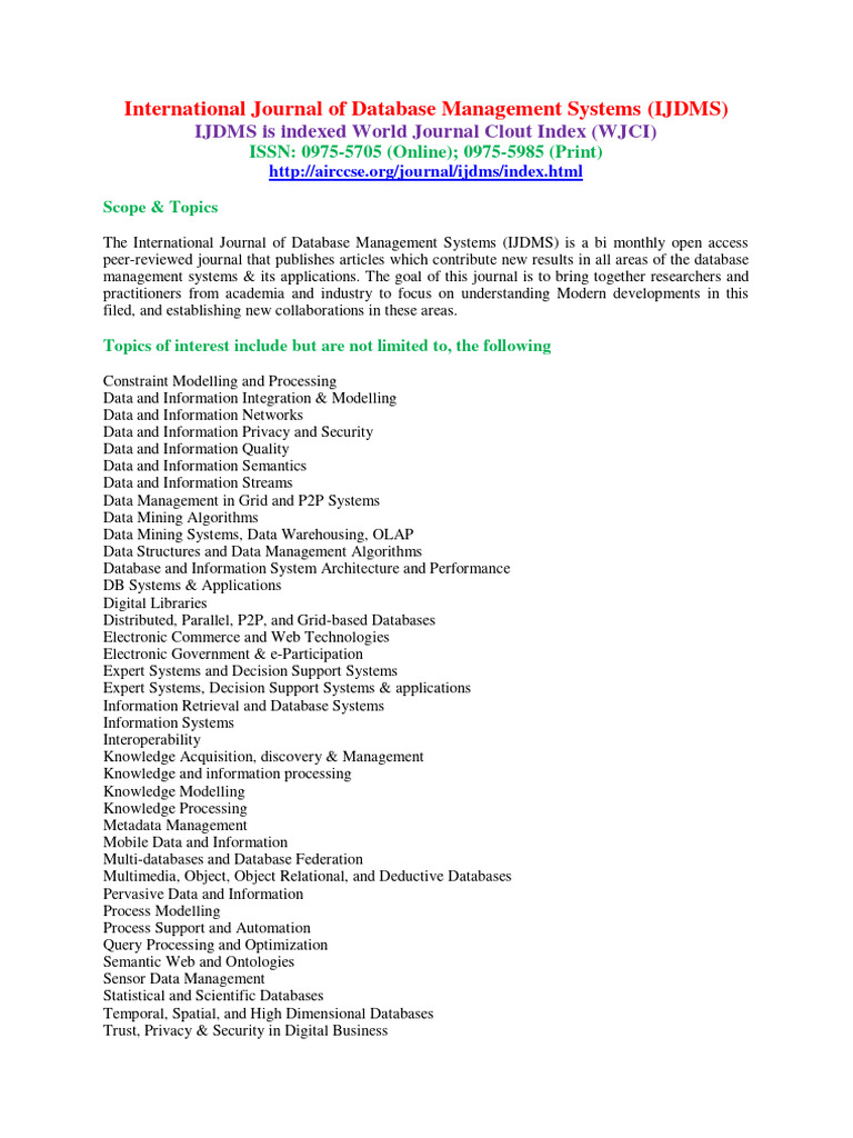 International Journal of Database Management Systems | PDF | Databases ...