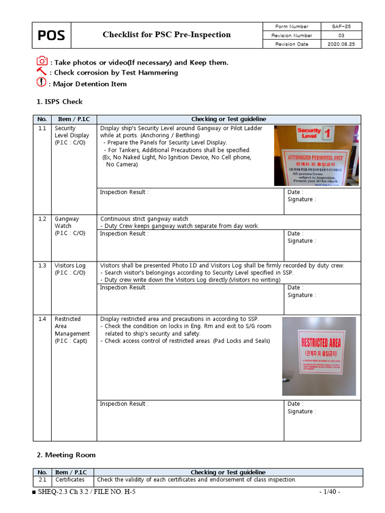 SAF-25 Checklist For PSC Pre-Inspection - EnG (REV-03) | PDF | Oil ...