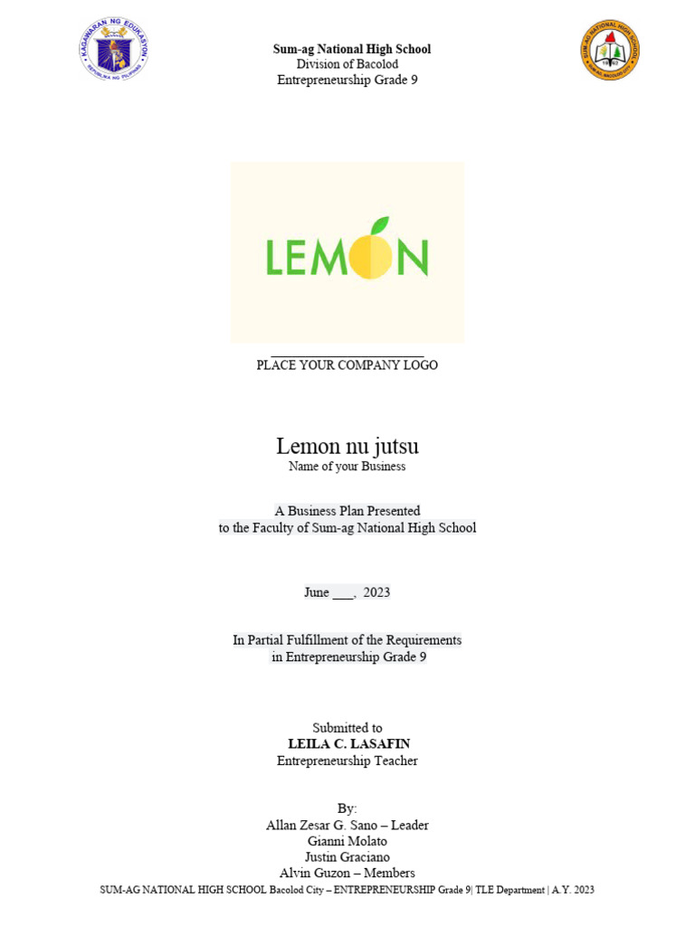 Grade 9 Lemonade Business Plan | PDF | Sales | Pricing