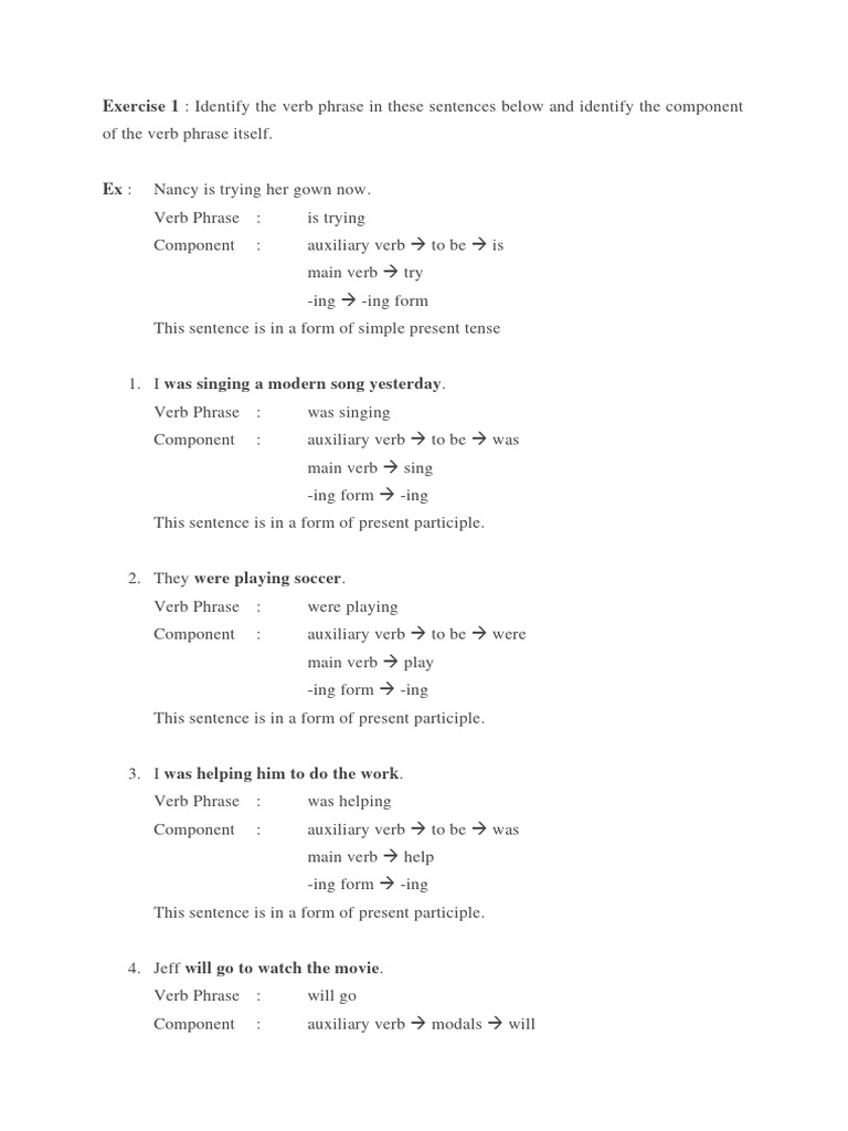 Exercise Verb Phrase | PDF | Verb | Phrase