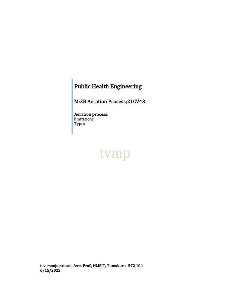 Aeration Process in Public Health Engineering | PDF | Water ...