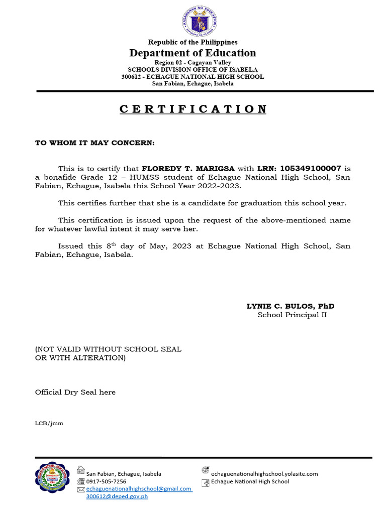 Certification Candidate For Graduation | PDF