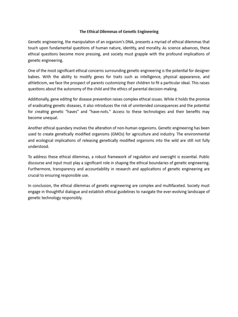 The Ethical Dilemmas of Genetic Engineering | PDF