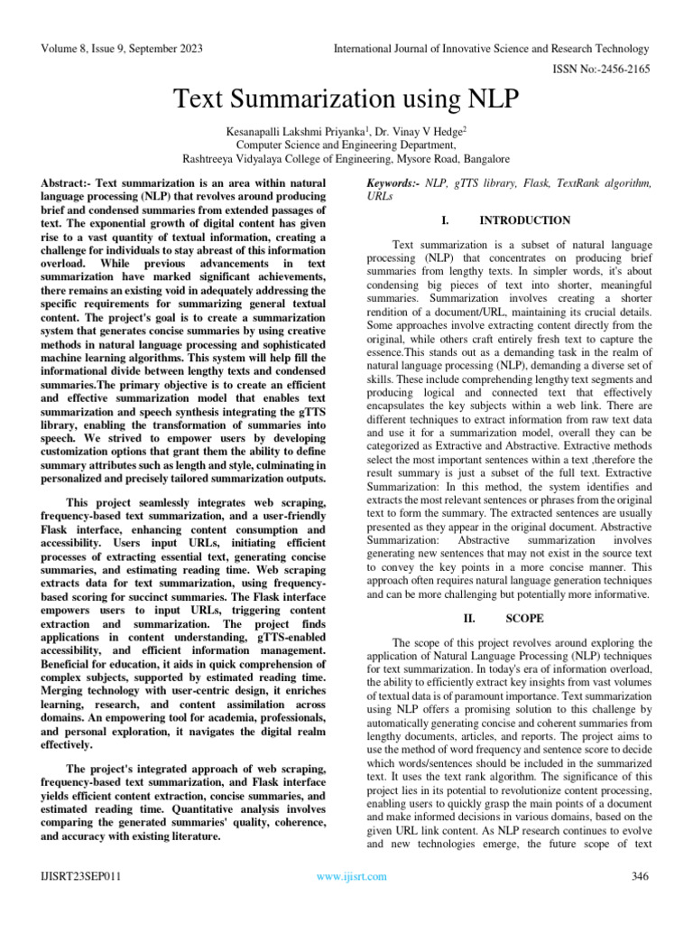 Text Summarization Using NLP | PDF | Cognitive Science | Computing Text Summarization Using NLP | PDF | Cognitive Science | Computing