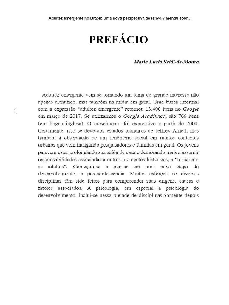 Adultez Emergente No Brasil - Prefácio | PDF