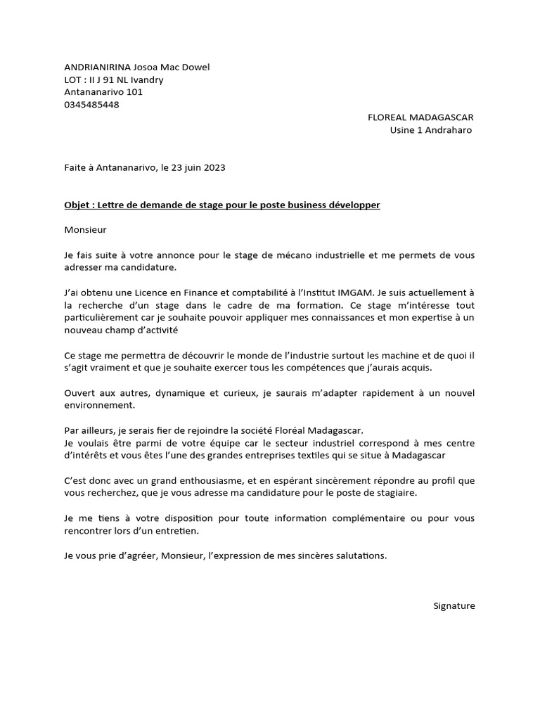 Demande de stage | PDF