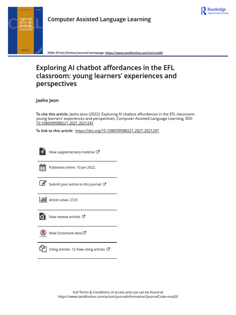 Exploring AI Chatbot Affordances in The EFL Classroom Young Learners ... Exploring AI Chatbot Affordances in The EFL Classroom Young Learners ...