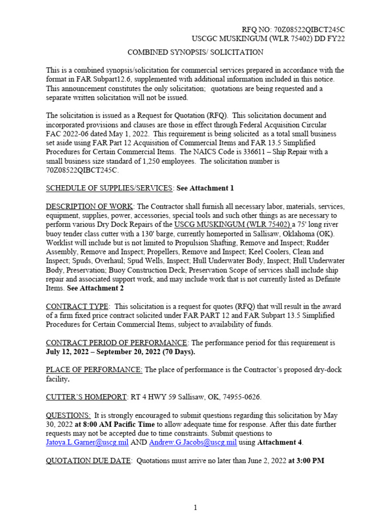 CGC Muskingum Solicitation Final - 21may2022 | Download Free PDF | Offer And Acceptance | Per Diem