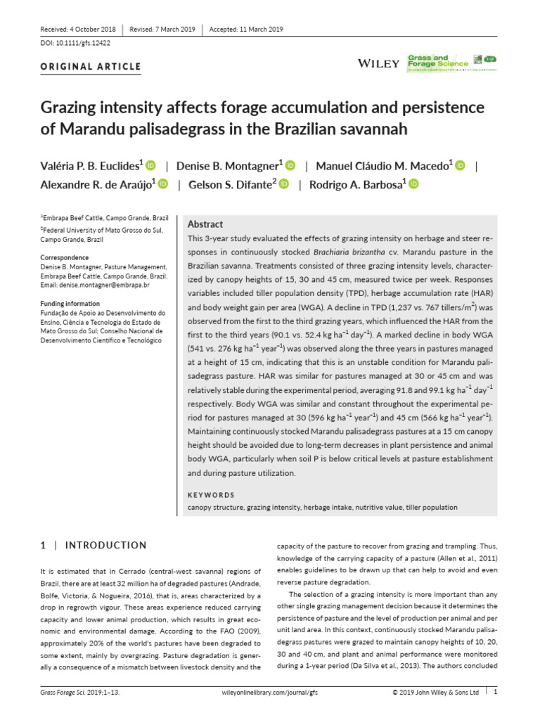 Grazing Intensity Affects Forage Accumulation and Persistence | PDF ...