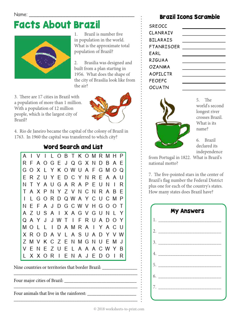 Facts About Brazil Geography Worksheet 2 Pdf Brazil