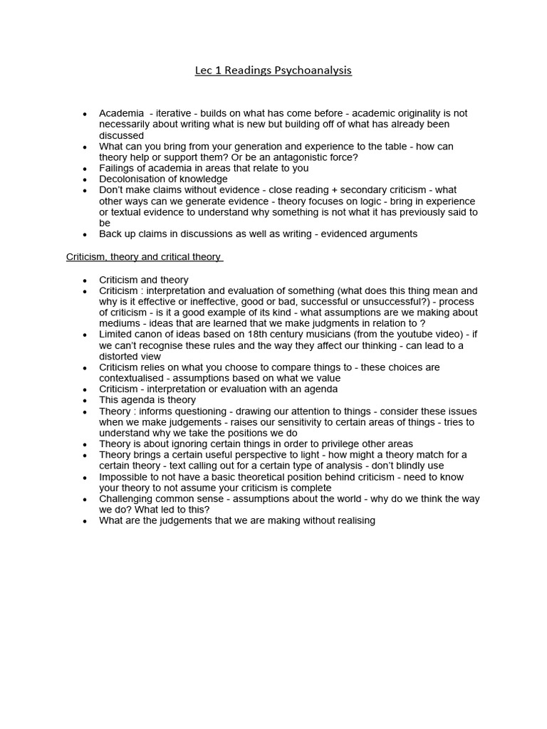 Theory For English Literature - Psychoanalysis | PDF | Id | Unconscious ...