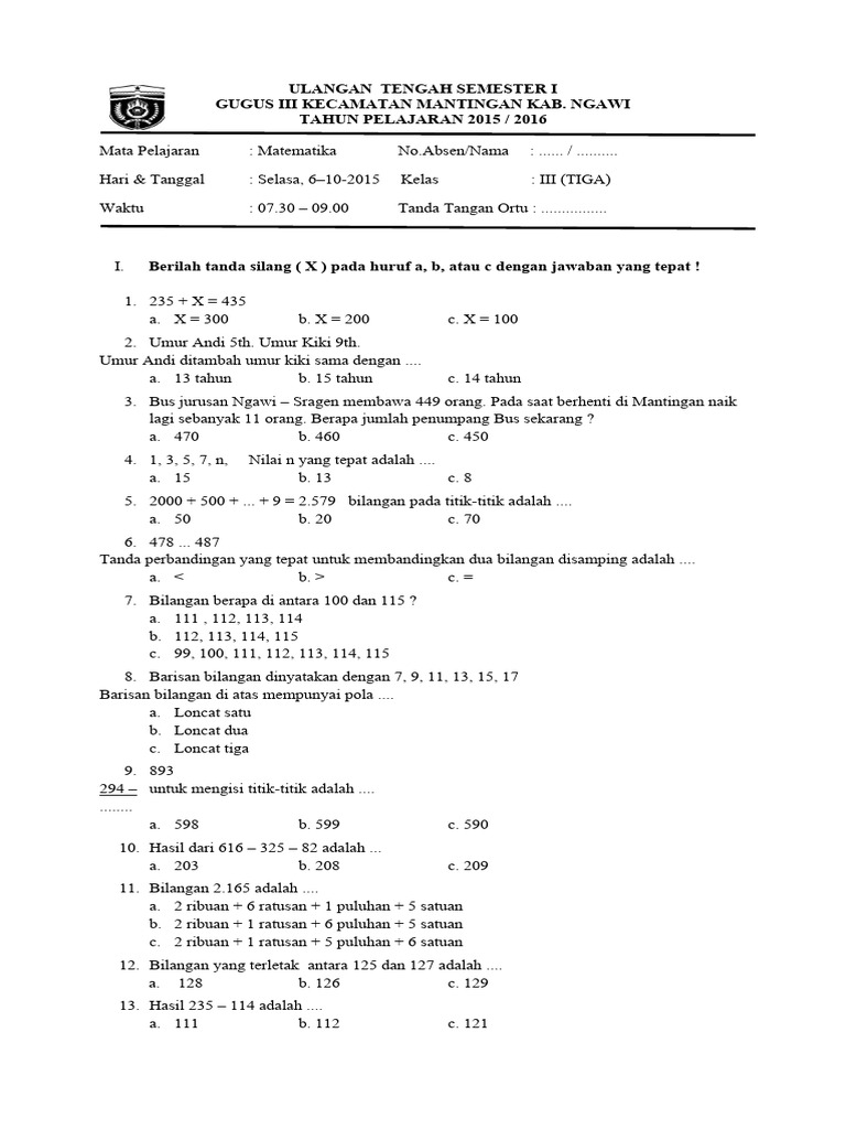 Matematika Kl. 3 | PDF