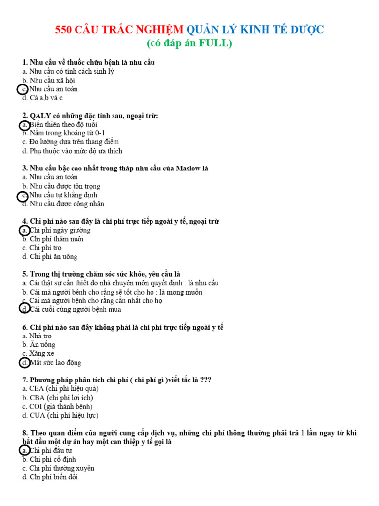 (123doc) - 550-Cau-Trac-Nghiem-Mon-Quan-Ly-Kinh-Te-Duoc-Co-Dap-An-Full | PDF