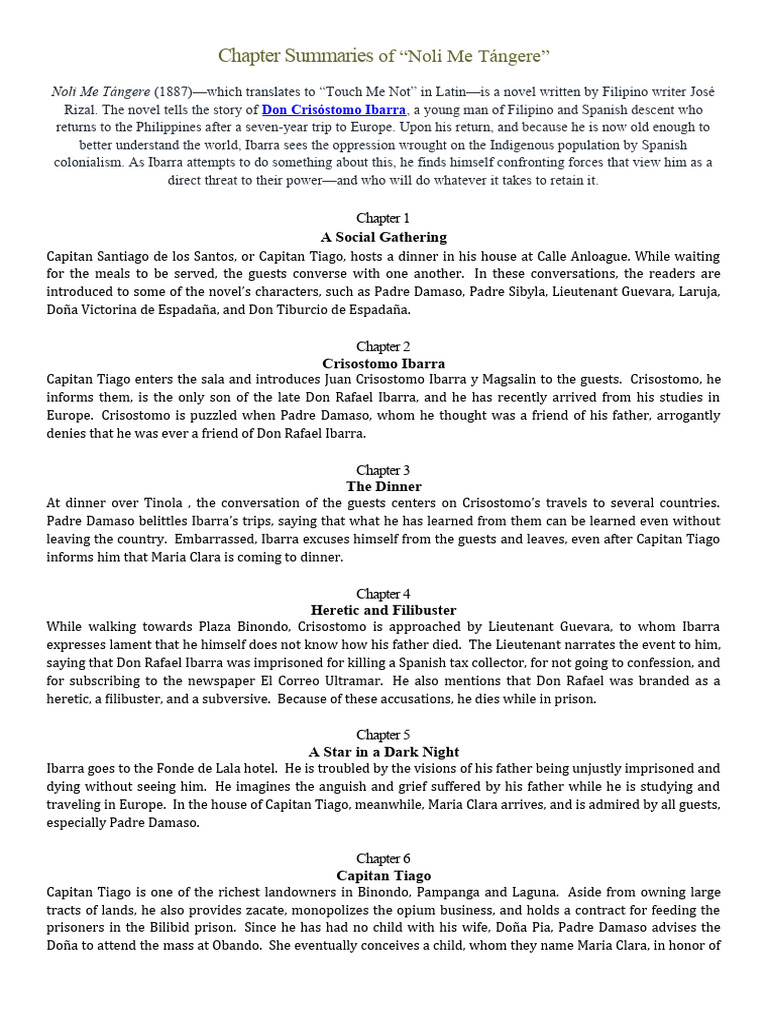 Noli Me Tangere Summary by Chapter | PDF | History