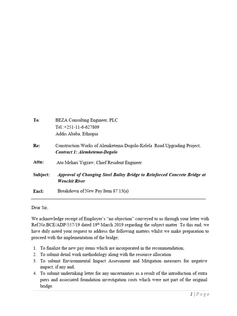 Approval of Changing Steel Bailey Bridge To Concrete Bridge | PDF