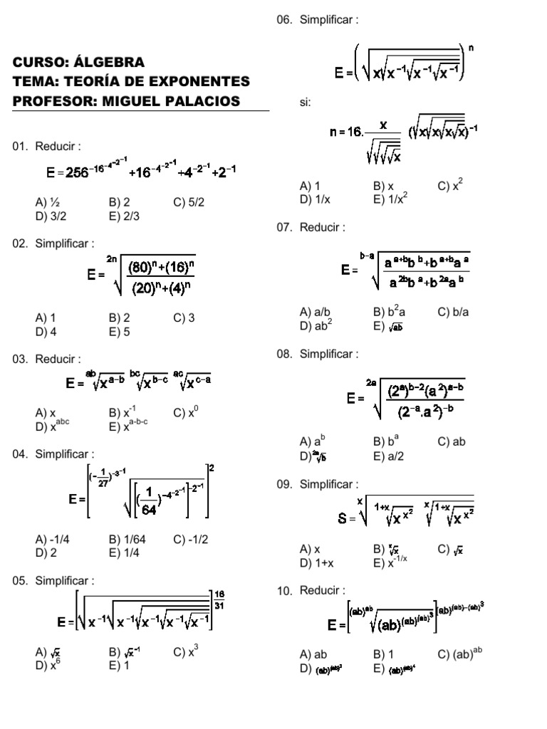 Teoría de Exponentes en Álgebra | PDF