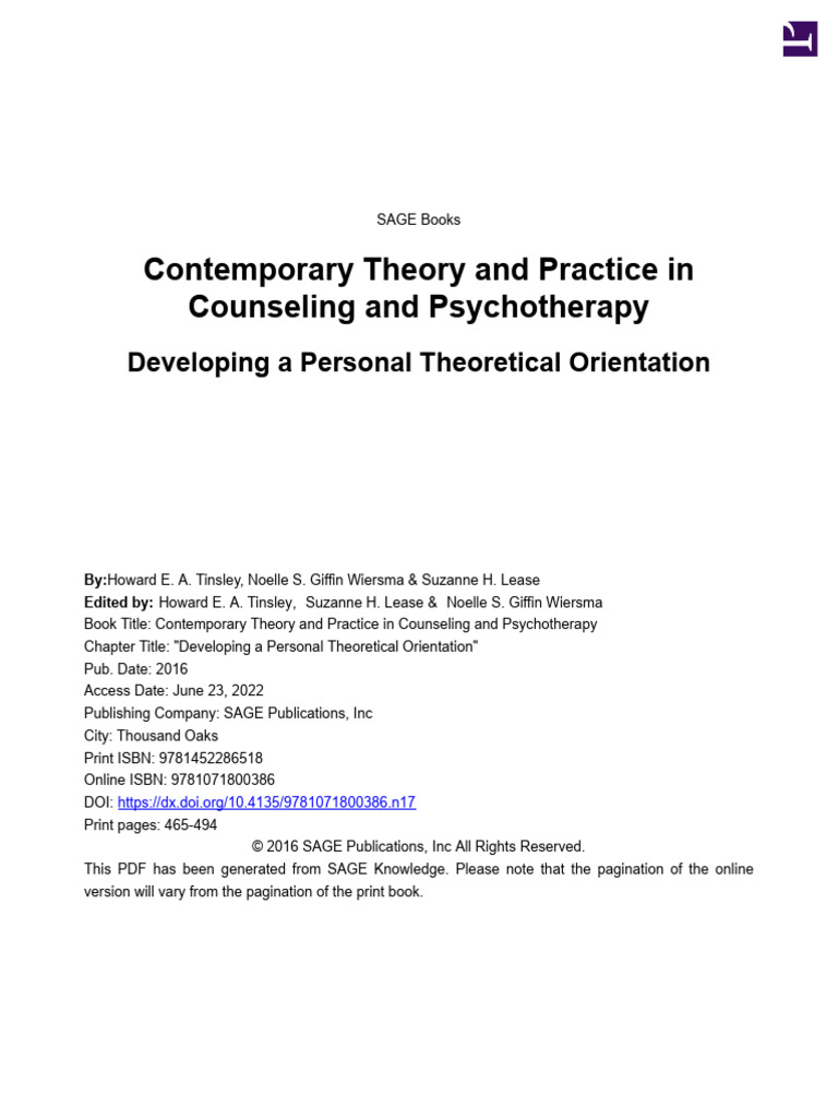Contemporary Theory and Practice in Counseling and Psychotherapy ...