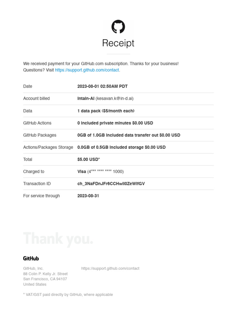 Github Intain AI Receipt 2023 08 01 | PDF | Computers