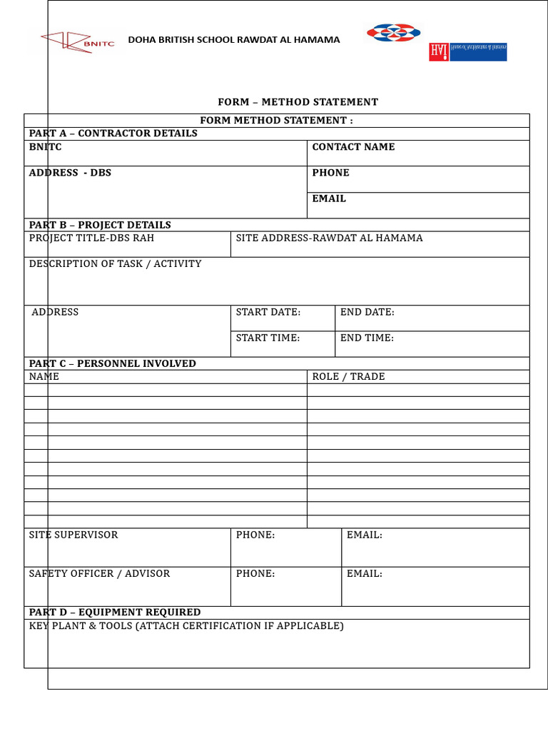 Form Method Statement | PDF | Personal Protective Equipment | Workplace