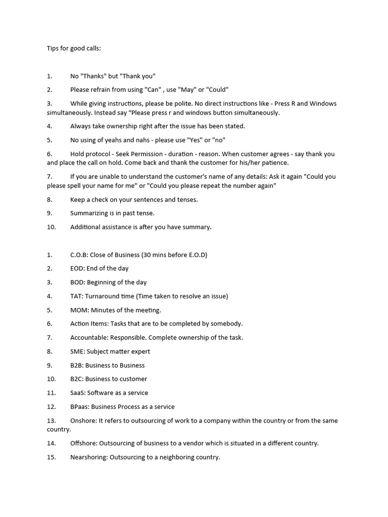 Tips For Good Calls | PDF | Information Technology | Computing