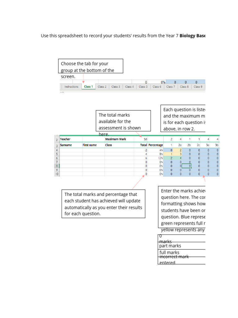 Biology Baseline Test Analysis Spreadsheet | PDF | Science