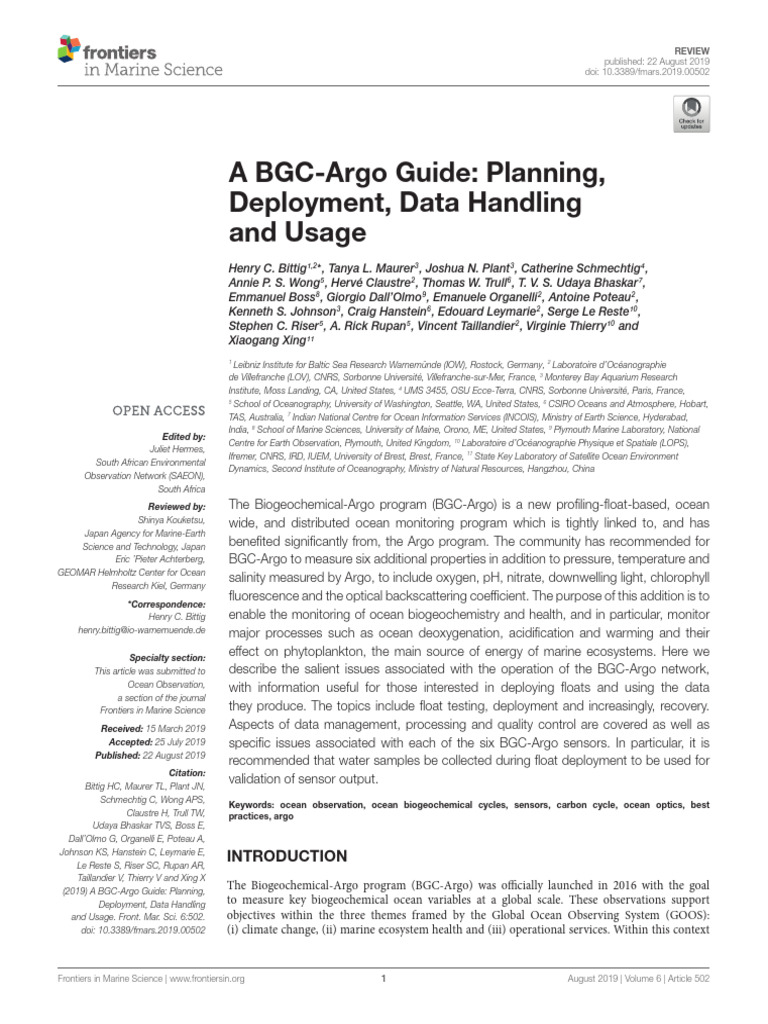 A BGC-Argo Guide - Planning, Deployment, Data Handling and Usage | PDF | Science & Mathematics ...