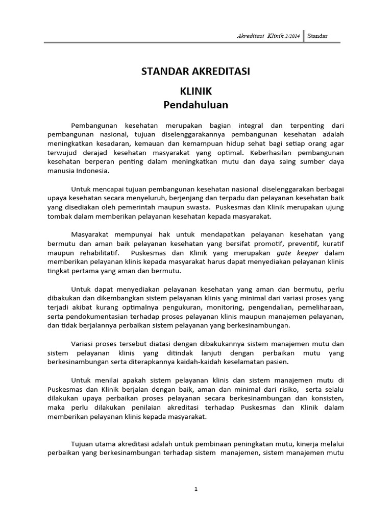 Standar Akreditasi Klinik Pdf