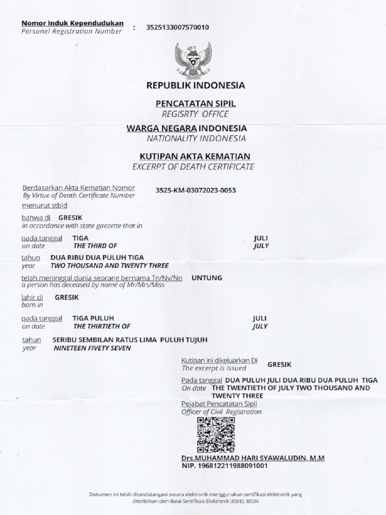 Contoh Akta Kematian | PDF