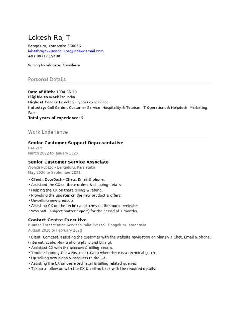 Resume Lokesh Raj T | PDF | Information Technology | Service Industries