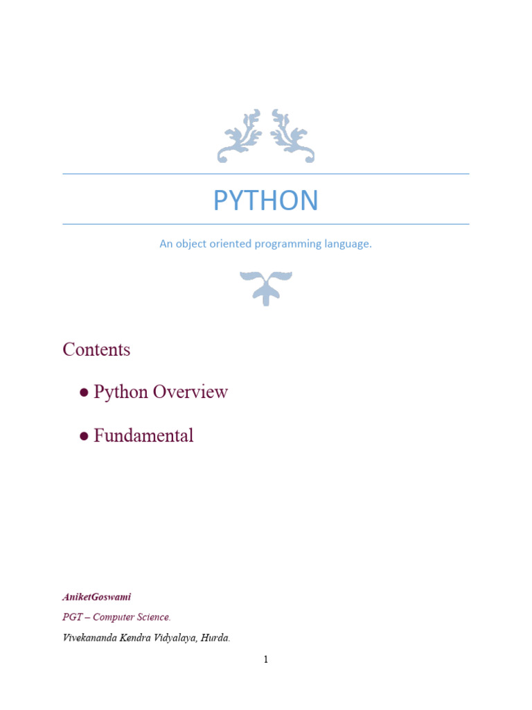 Chapter - 1 - Python Overview and Fundamentals | PDF | Python ... Chapter - 1 - Python Overview and Fundamentals | PDF | Python ...