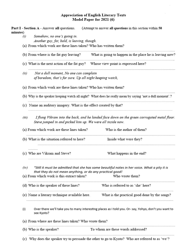 OL Lit Model Paper 6 | PDF | Games & Activities