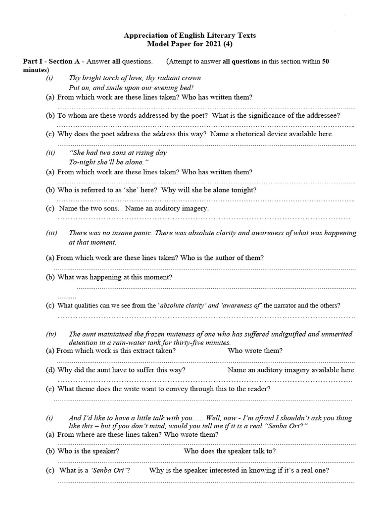 OL Lit Model Paper 4 | PDF