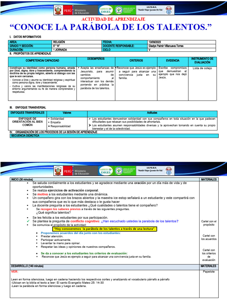 CONOCEMOS LA PARABOLA DE LOS TALENTOS | PDF | Aprendizaje | Parábolas ...
