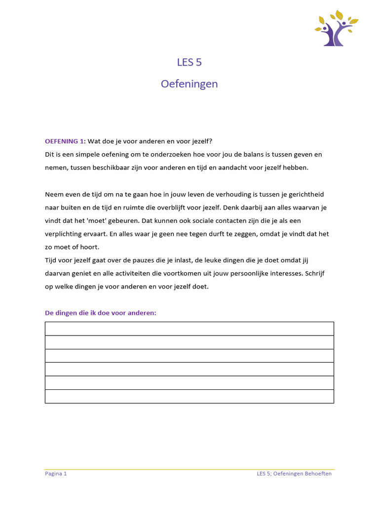 Behoeften Oefeningen | PDF