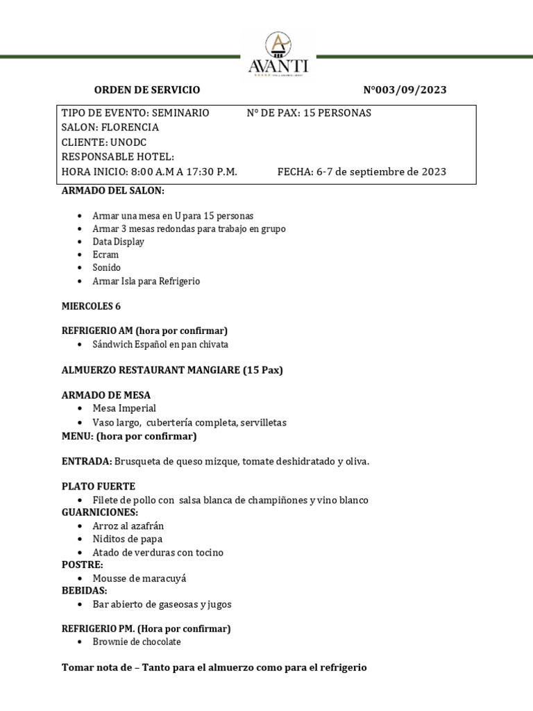 Modelo ORDEN DE SERVICIO | PDF