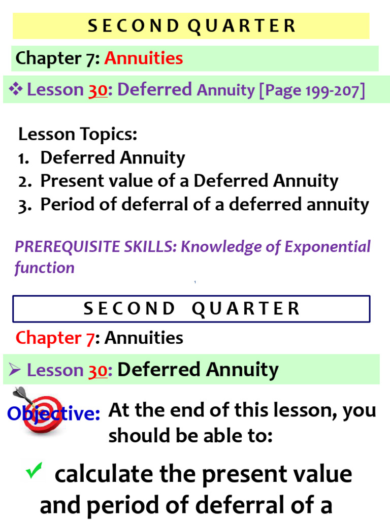 Lesson 30 - Deferred Annuities | PDF | Present Value | Interest