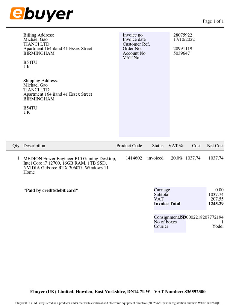 Ebuyer | PDF | Invoice | Computing