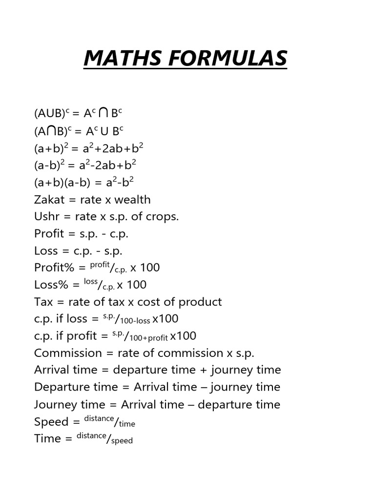 Math Formulas For Cadet Colleges Entry Tests Made by Arsal Khan | PDF