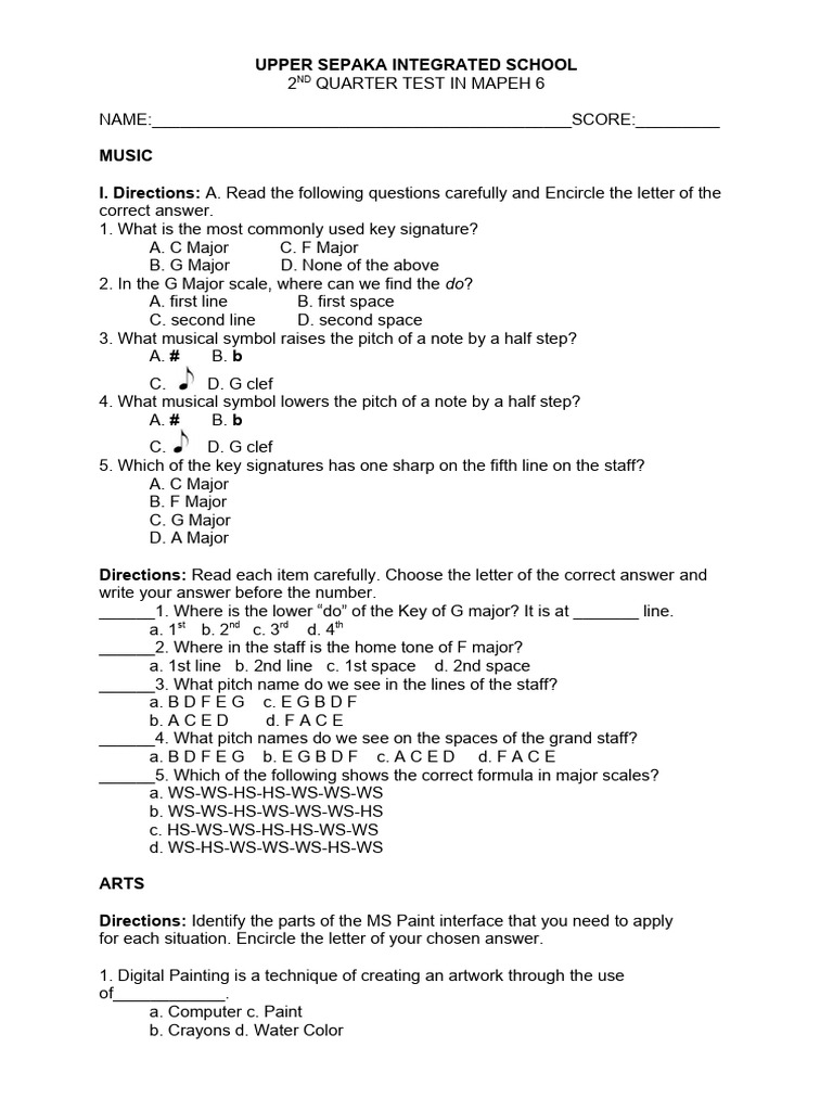 Mapeh 6 2nd Quarter Test | PDF
