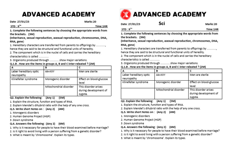 9th Sci ..CHP No 16.. 27-01-23 | PDF | Heredity | Genetic Disorder