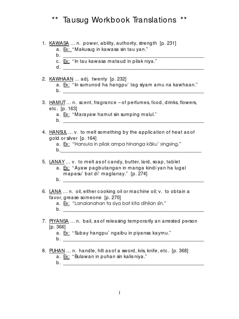 Workbook Translation Exercises | PDF