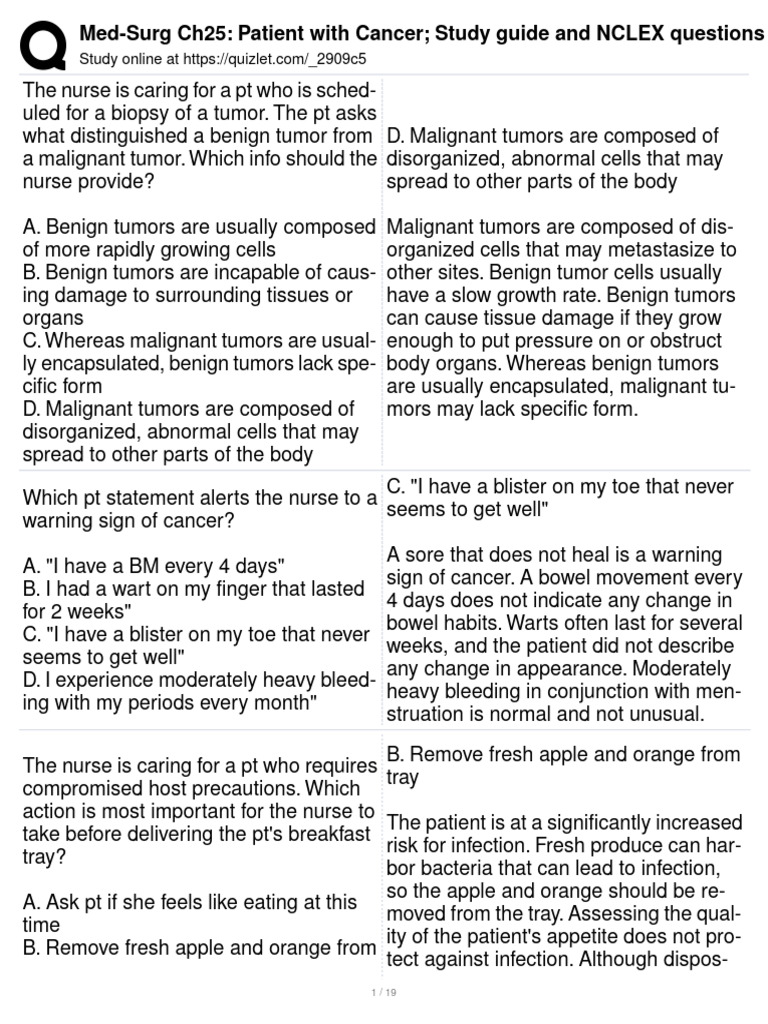 Med-Surg Ch25 Patient With Cancer Study Guide and NCLEX Questions | PDF ...