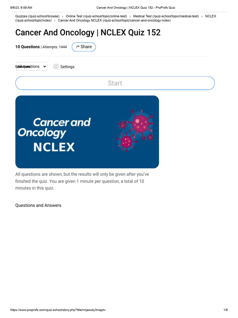 Oncology NCLEX Quiz: Cancer Care Insights | PDF | Intravenous Therapy ...