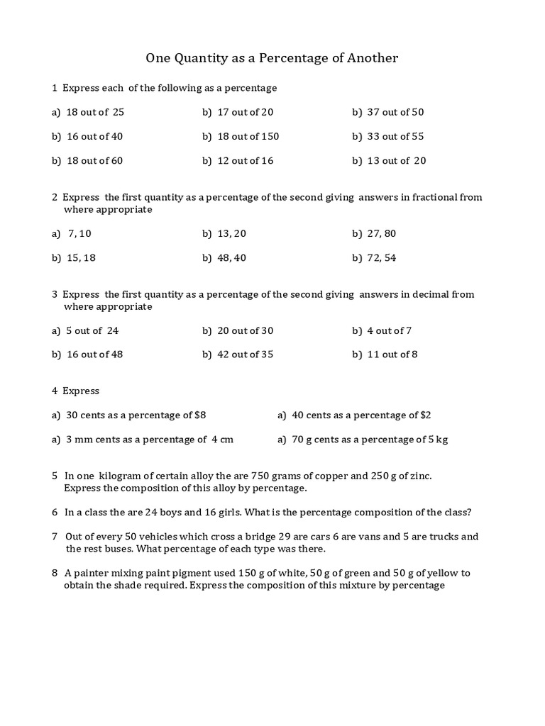 Quantity As A Percentage of Another | PDF | Percentage | Transport