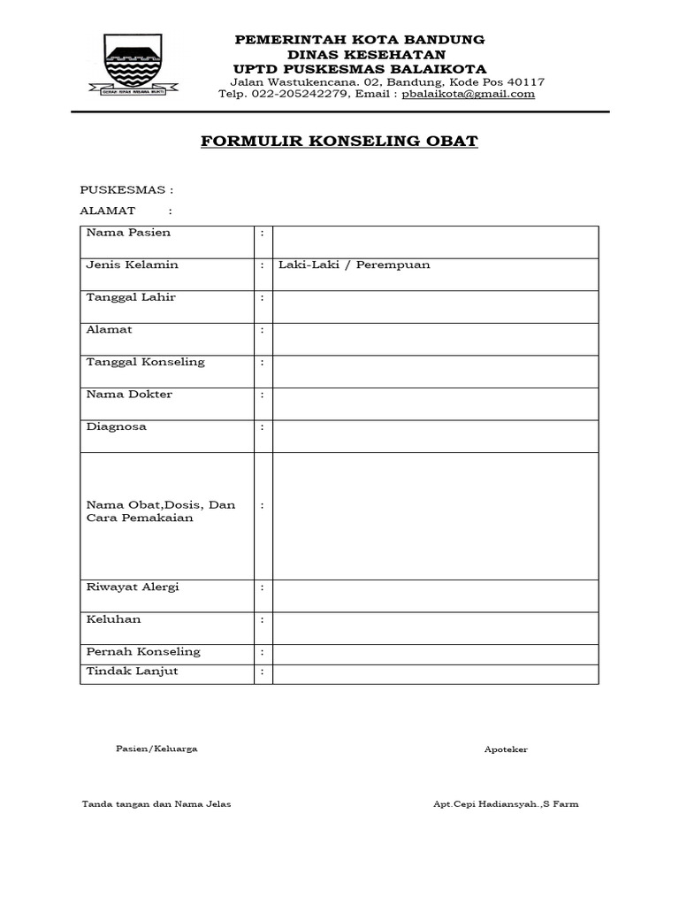 Formulir Konseling Obat Puskesmas Bandung | PDF