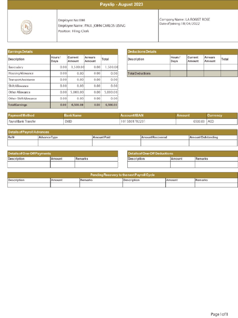 Paul - John - Salary Slip August 2023-1-11zon | PDF