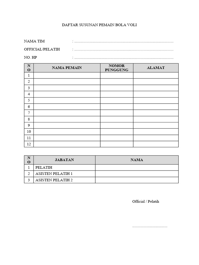 Daftar Susunan Pemain Bola Voli | PDF