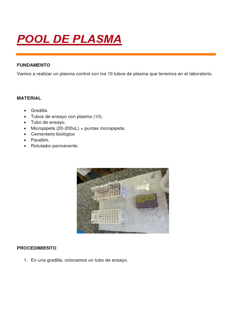 Pool de Plasma | PDF | Laboratorios | Lavado de manos