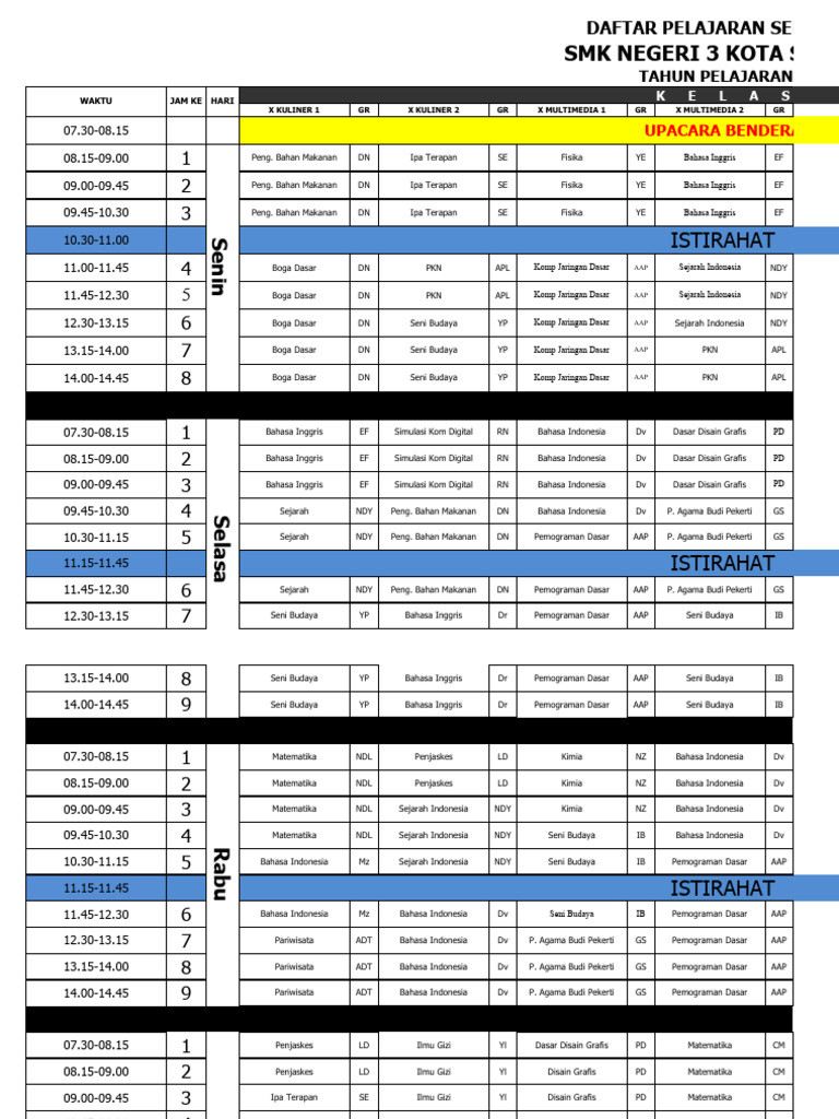Roster Pelajaran SMK Negeri 3 2023 | PDF