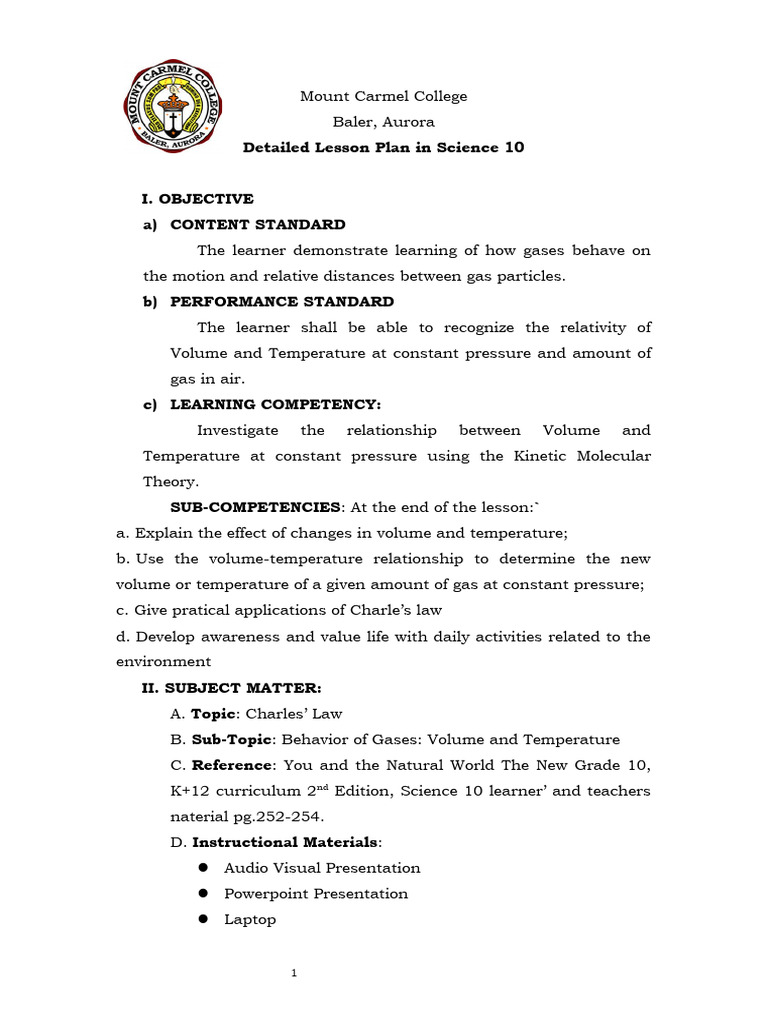 DLP Grade 10 Science | PDF | Gases | Learning